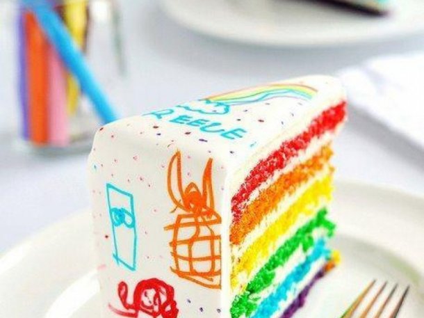 Tort curcubeu cu crema de unt, colorat natural | Dulciuri | Culinar.RO