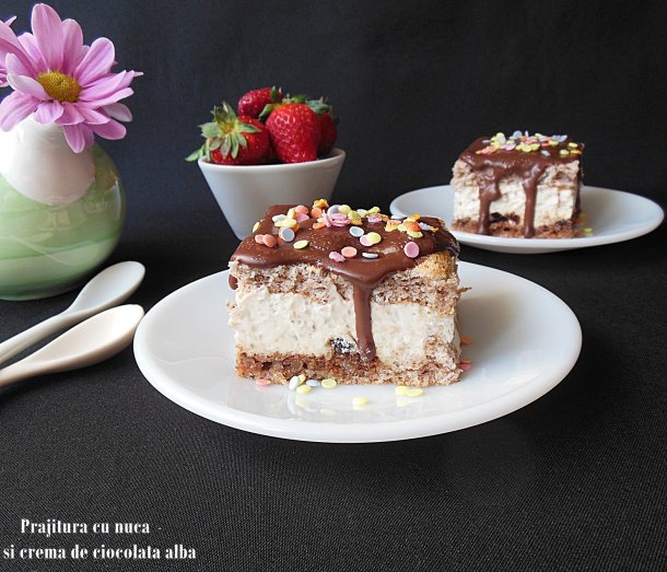 Prajitura cu nuca si crema de ciocolata alba | Prajituri | Culinar.RO